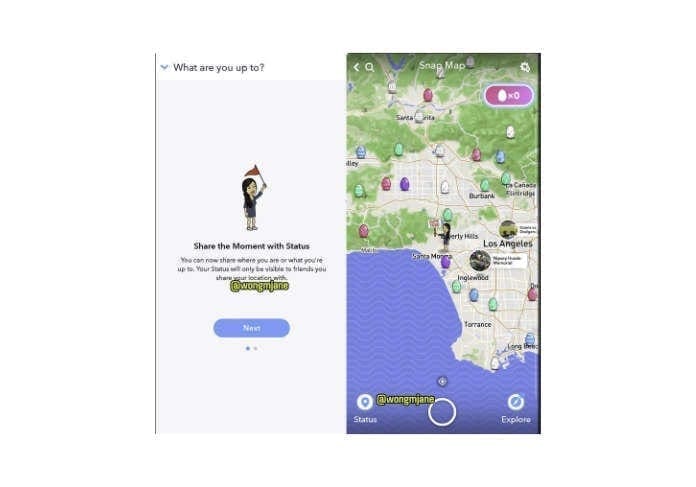 Το Snapchat δοκιμάζει το χαρακτηριστικό Status και Passport στο Snap Map